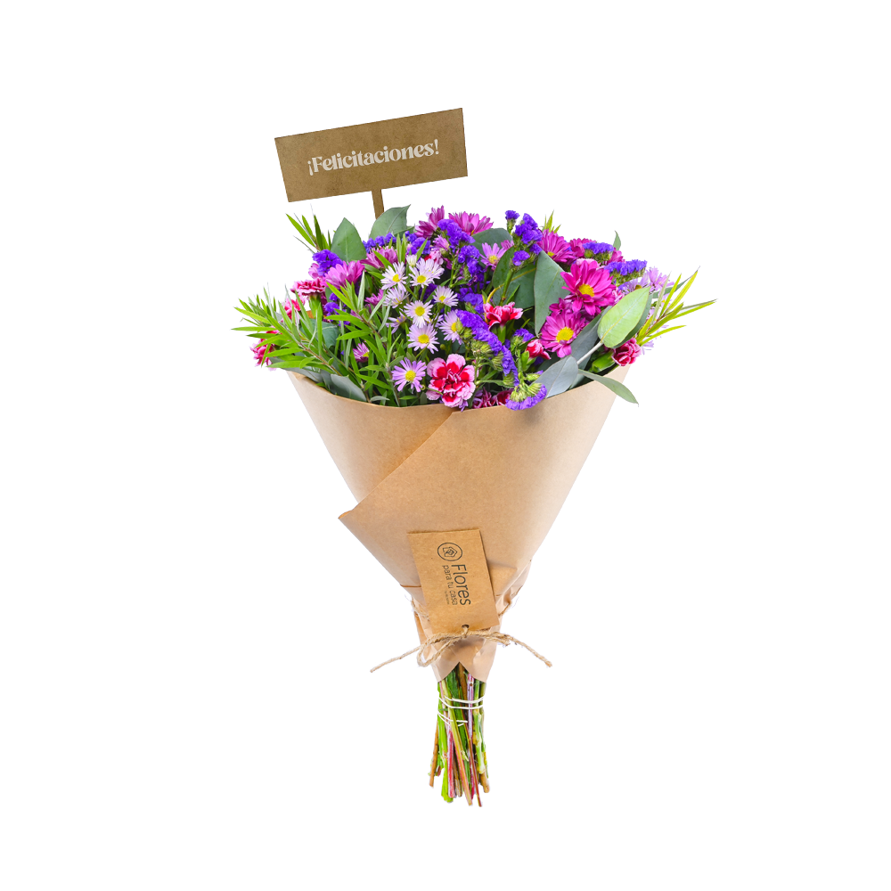 Topper Felicitaciones y Ramo primavera tonos lila | Flores Para Tu Casa