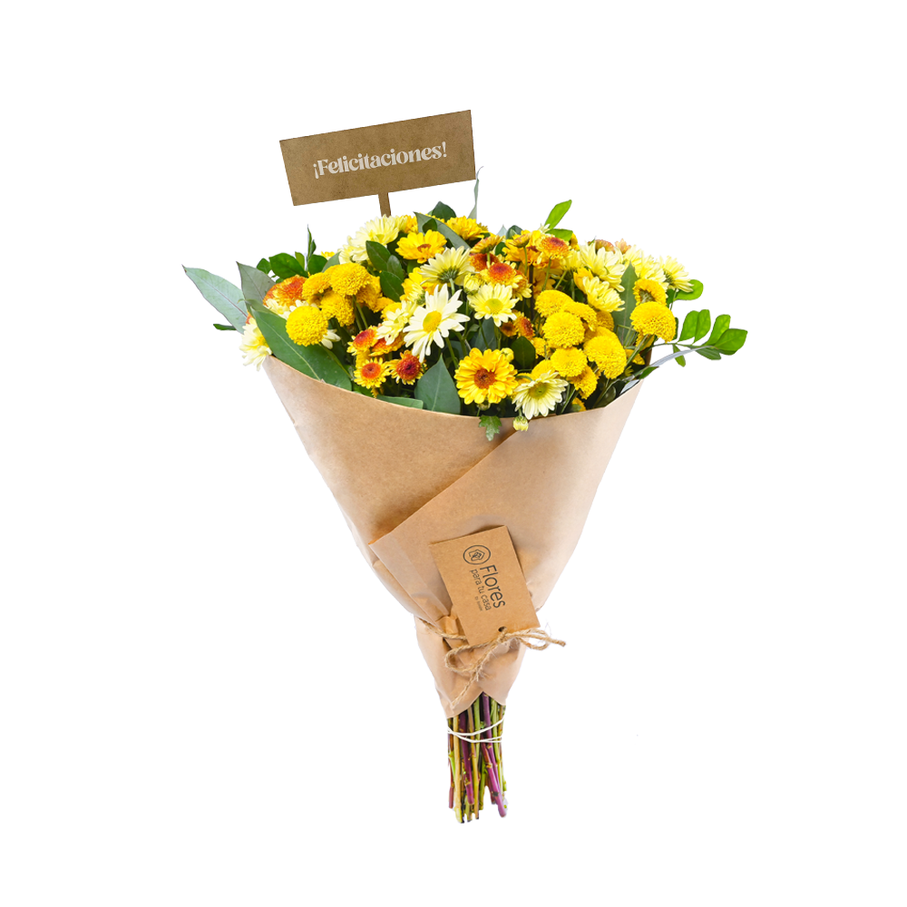 Topper Felicitaciones y Ramo primavera tonos amarillos | Flores Para Tu ...